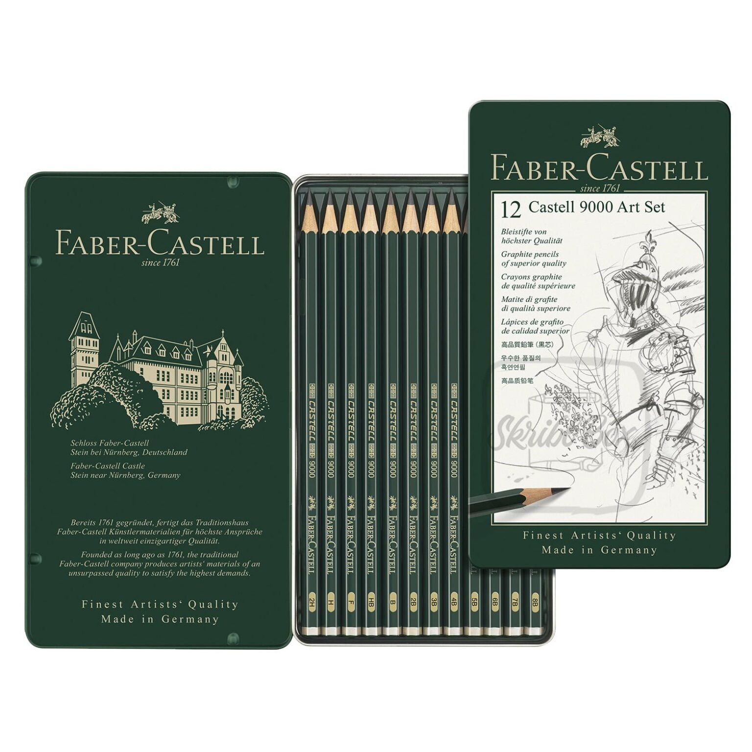 Graphite Pencil Castell 9000 ART Set Tin Of 12 (8B, 7B, 6B, 5B,4B, 3B ...